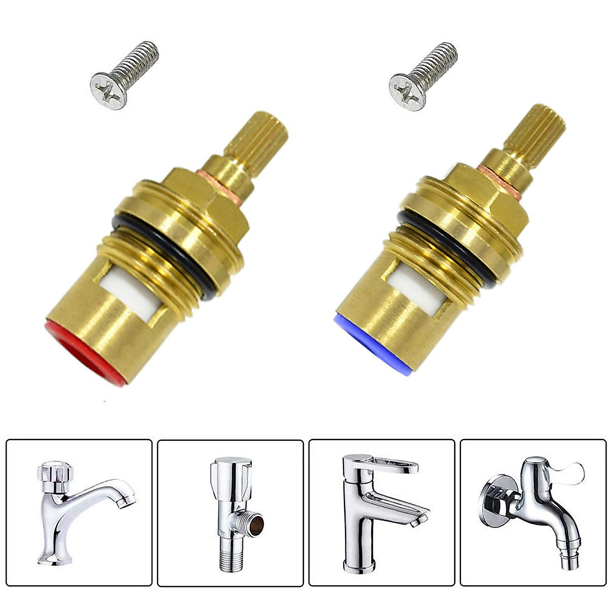 HGB VERIMP Pair of Replacement Brass Ceramic Disc Stem Cartridge, Faucet Valve, Quarter Turn, 1/2" X 53mm x 12mm Spline Length, 20 Teeth