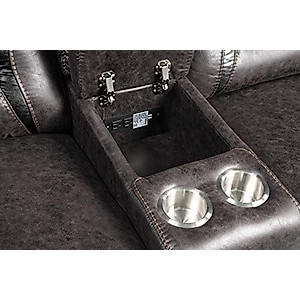 Roundhill Furniture Elkton Manual Motion Reclining Sofa and Loveseat with Storage Console, Dark Chesnut