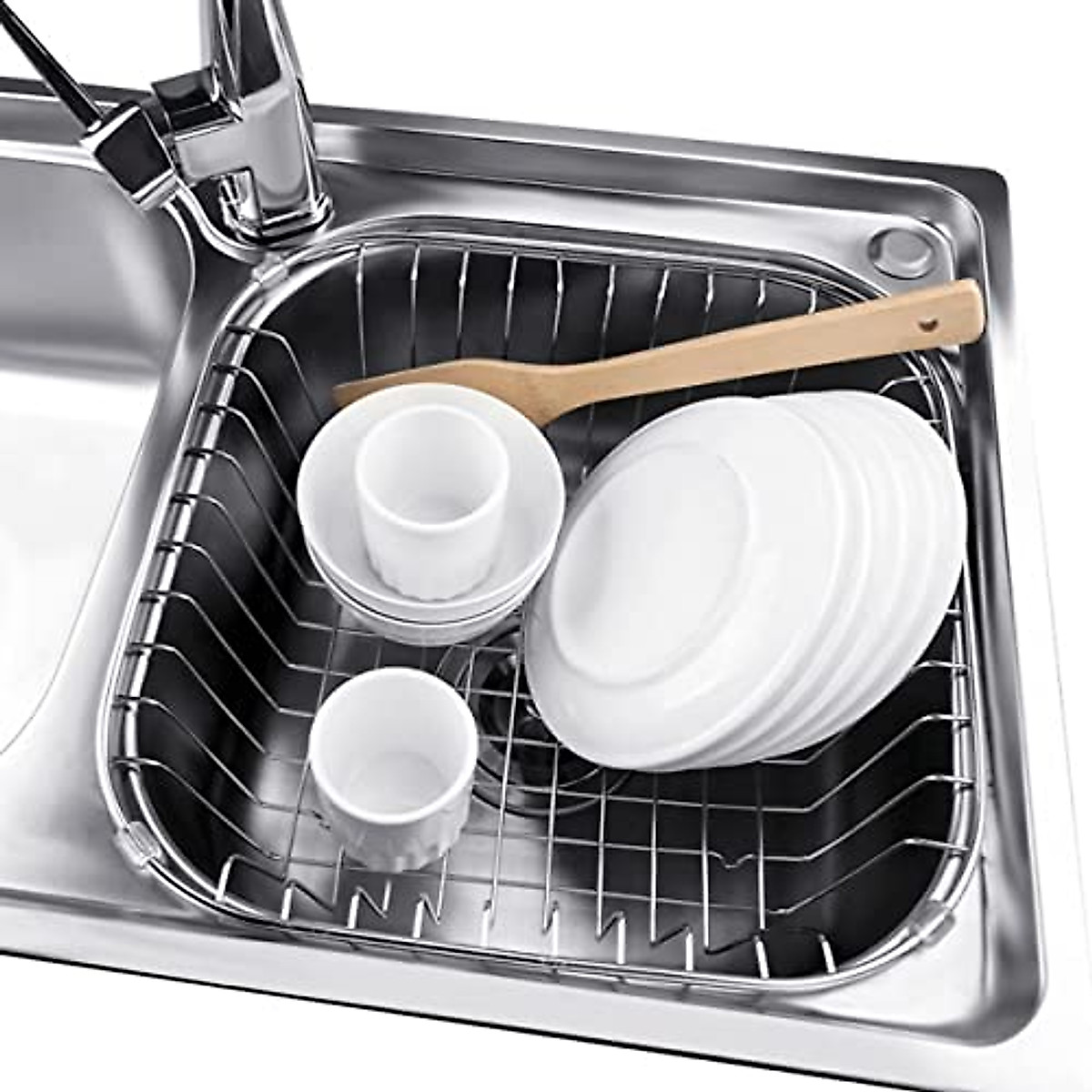 UPKOCH Cutlery Vegetable Storage Drying Holder Countertop Drain Rack Kitchen for Basket over Stainless Dish Steel Utensil Drainer Silver or Fruit Sink In Counter Tableware