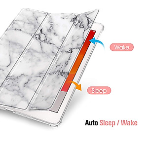 Fintie Case with Pencil Holder for iPad 9th / 8th / 7th Generation (2021/2020/2019) 10.2 Inch - Slim Shell Hard Case with Translucent Frosted Stand Back Cover, Auto Sleep/Wake, Marble White