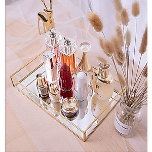 Sooyee Rectangle Mirror Decorative Tray, Gold can Hold Perfume, Jewelry, Cosmetics, Makeup, Magazine and More, for Vanity,Dresser,Bathroom,Bedroom(12”x8”)