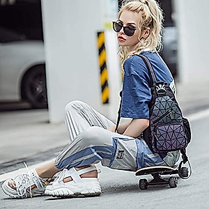 PYFK Geometric Backpack Luminous Holographic Purse Color Changes Flash Reflective Bag For Cycling Fashion Sling Bag for Women(Prism)