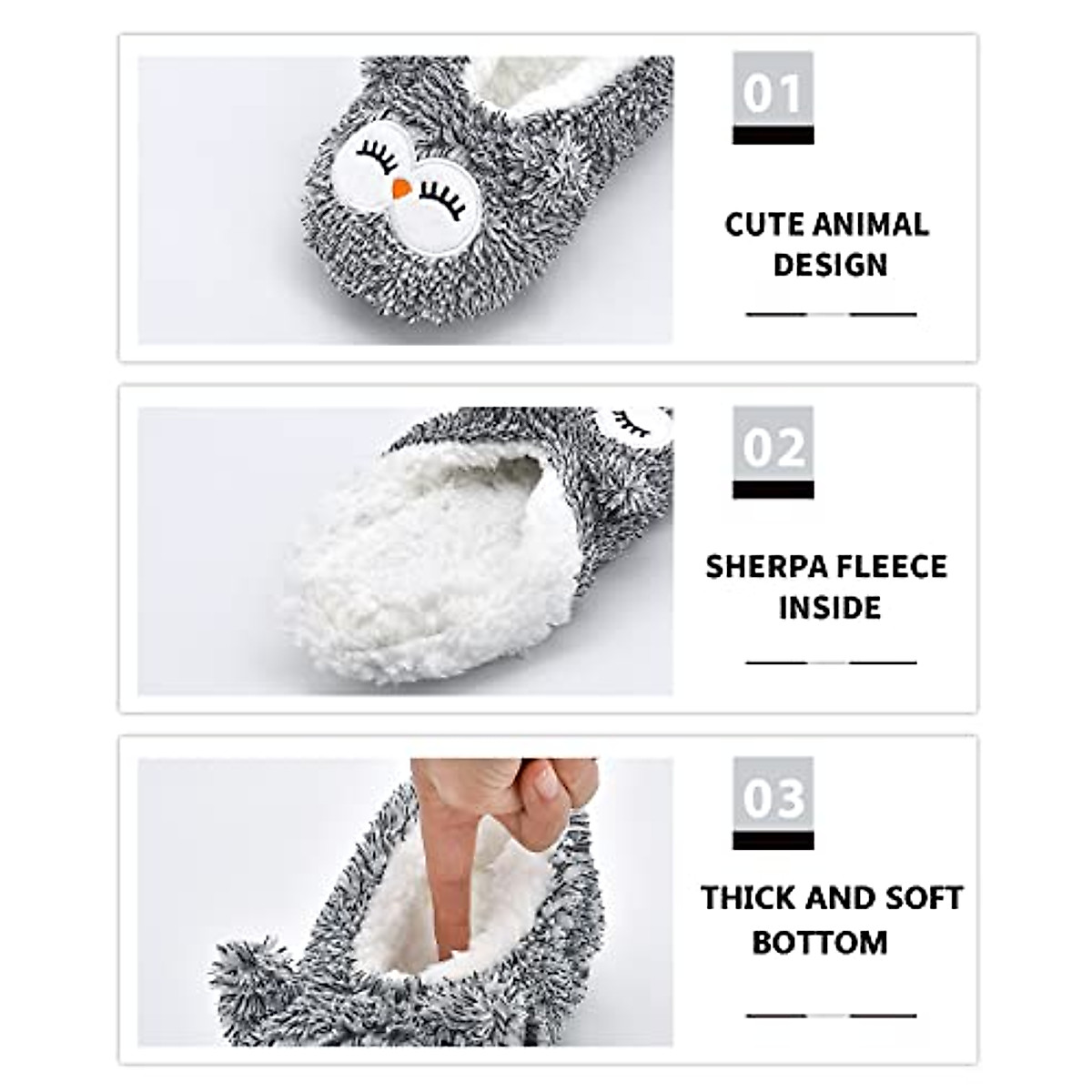 DICUIRD Womens Slipper Socks Low Cut Comfy&Warm Animal Non-skid Bedroom Slippers(Owl, 8-10)