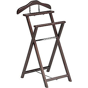 Pilaster Designs Contemporary Walnut Solid Wood Faydell Folding Cloth Valet Stand Organizer