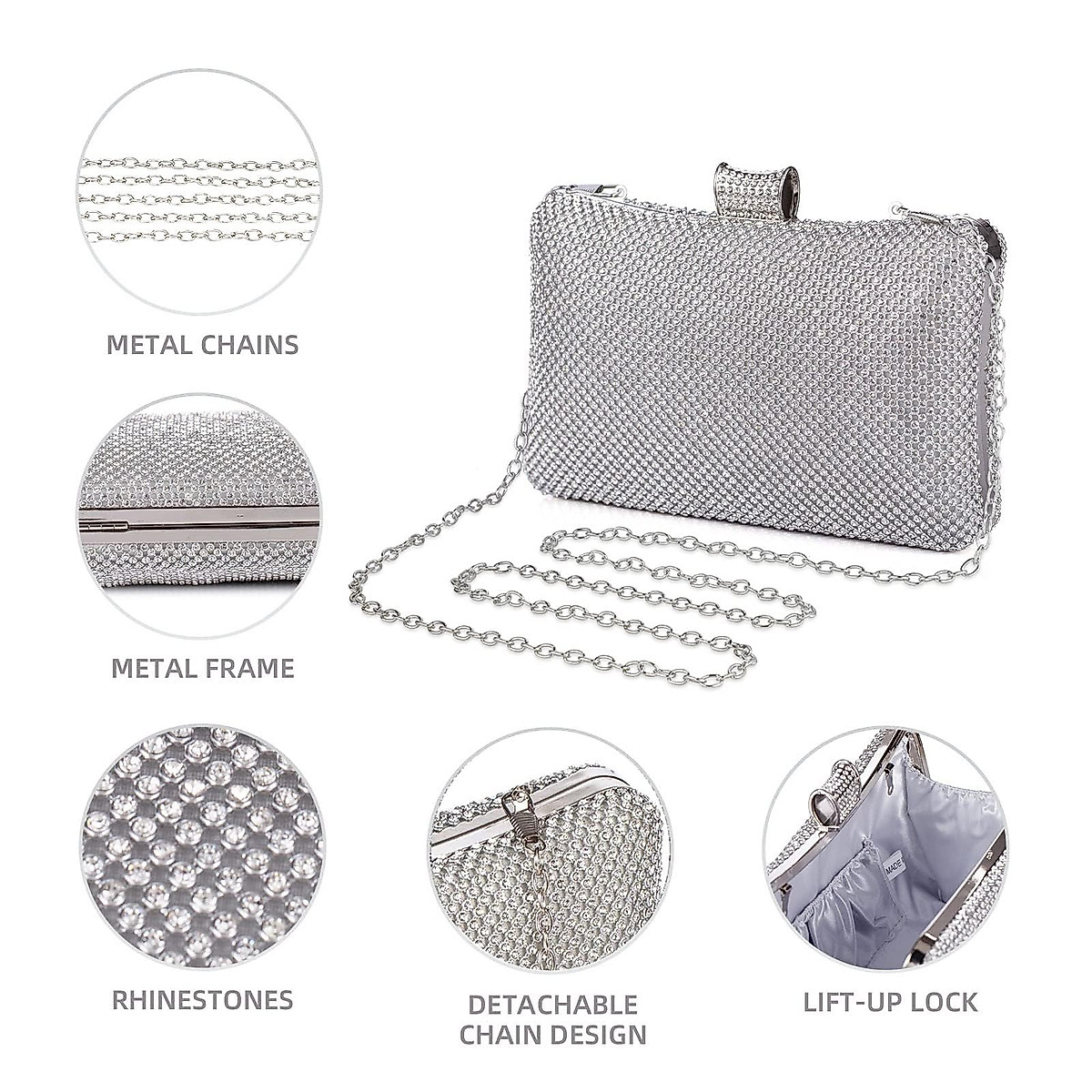 Pinprin Ladies Sparkly Rhinestones Evening Clutches Women's Crystal Diamante Evening Bag Prom Wedding Handbag Party Purse (B-Gold)