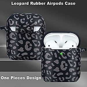 Leopard Silicone Airpods Case, Gawnock Soft Case Cover Flexible for Airpods 2nd/1st Generation Floral Print Cover for Women Girls with Keychain - Gray Leopard Cheetah