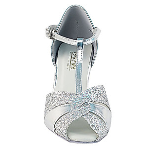 Very Fine Dance Shoes - Ladies Latin, Rhythm, Salsa Ballroom Dance Shoes - 6006-3-inch Heel and Foldable Brush Bundle - Silver Leathe-Silver Sparklenet - 6