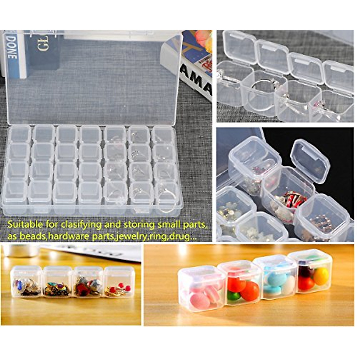 Diamond Painting Embroidery Box 3 Pack 28 Grids Plastic Storage Containers Adjustable Bead Case