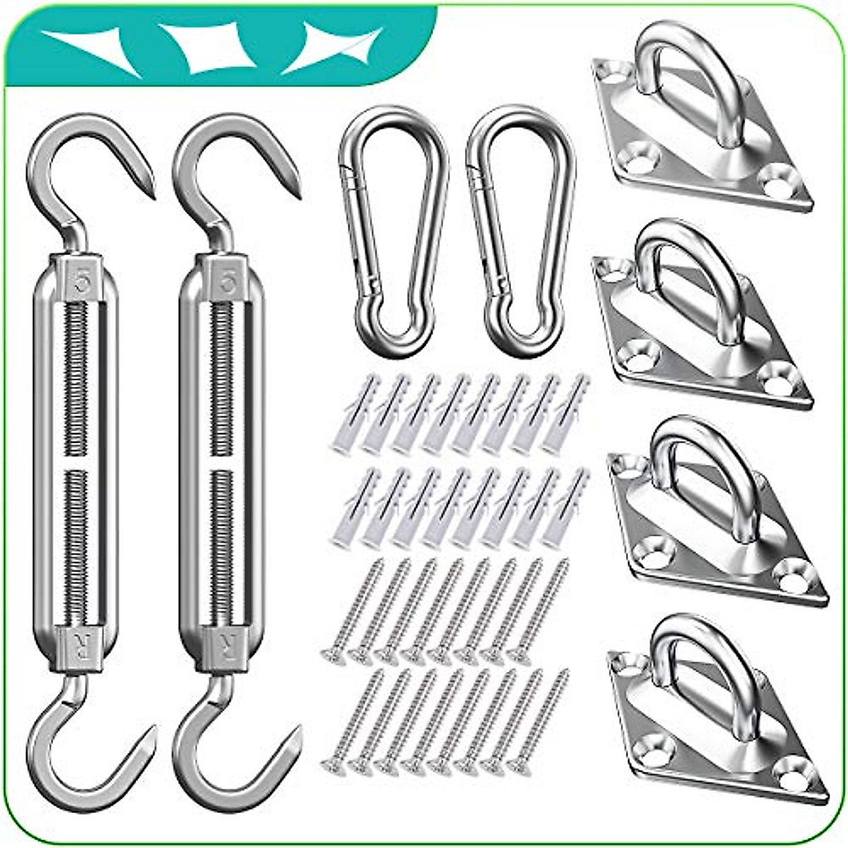 Sun Shade Sail Hardware Kit 5 Inch for Triangle Rectangle Outdoor Sun Shade Sails Installation in Patio Lawn and Garden, Anti-Rust Stainless Steel Sail Shade Hardware Kit of Heavy Duty (40Pcs)