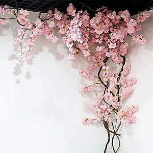 Homcomoda 4 Pcs Artificial Cherry Blossom Flower Vines Hanging Silk Flower Garlands Strings for Wedding Party DIY Home Garden Deceor