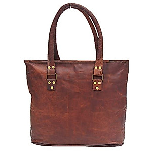 Handmade Women Vintage Style Real Leather Shoulder Shoppers Bag Purse 16” Brown