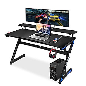 YIGOBUY Gaming Computer Desk 55 Inch Large Gaming Table Z Shape Black Racing Table Student Desk with& Headphone Hook for Kids Adults Home Office Bedroom Computer Workstation