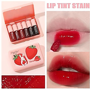 ZARICS 6 Colors Lip Tint Stain Set, Korean Lip Gloss Matte Velvet Lip Stain Plumping Mini Liquid Lipstick, Multi-use Lip and Cheek Tint, Non-Stick Cup, Long lasting Waterproof Lip Tint Makeup