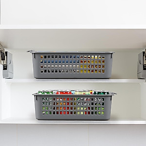 Melontray Set of 6 Plastic Storage Baskets Tray, Gray Plastic Mesh Basket for Shelves