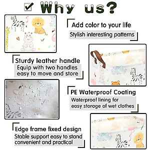 FXOLCSHE Rectangular Easter Basket empty, Waterproof collapsible laundry basket For office, bedroom, gift basket with handle toy Storage box (animals)