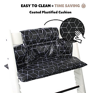 UKJE Cushion Compatible with Stokke Tripp Trapp - Soft Seat for Infants, Babies & Toddlers, High Chair Accessories, Cotton Fabric Insert, Easy to Install, Handmade in Europe (Black Geometric)