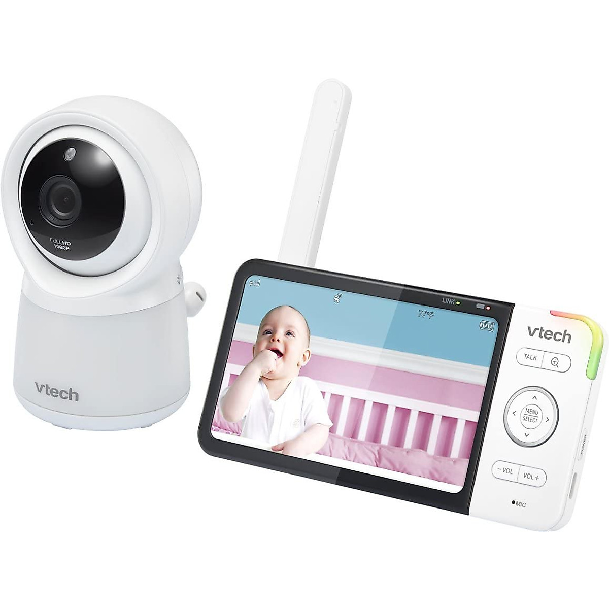 VTech - Smart Wi-Fi Video Baby Monitor w/ 5” HC Display and 1080p HD Camera, Built-in Night Light, RM5754HD - White (Renewed)