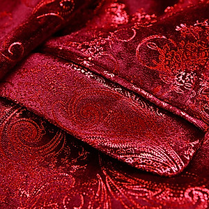 Men Luxury Floral Dress Suit Velvet Stylish Wedding Blazer Jacket 2 Button Jacquard Party Prom Sport Coat Tuxedo (Red,XX-Large)