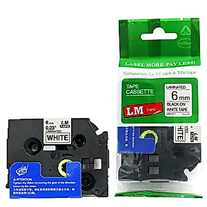 LM Tapes - Brother PT-1280 Label Printer 6mm Black on White Compatible TZe P-Touch Tape (1/4" 0.23 Laminated) for Brother Model PT1280 Label Maker