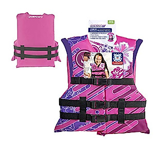 New Oceans7 US Coast Guard-Approved, Type III Youth Life Jacket - Personal Flotation Device with Flex-Form Chest and Open-Sided Design – Pink/Berry