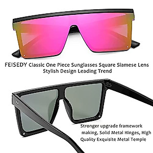 FEISEDY Oversized Sunglasses Mens Womens Flat Top Square Trendy Visor Shades UV400 B2470