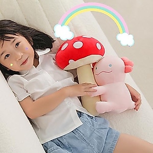 HAIJUNYA 15" Cute Mushroom Axolotl Plush Pillow, Kawaii Red Mushroom Axolotl Stuffed Animals Toy Decor, Soft Squishy Plushies Gifts for Girls, Christmas, Birthday