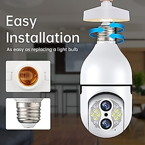 E27 Light Bulb Security Camera(Dual Lens), 10XHybrid Zoom Wifi Light Bulb Camera, Two-Way Talk Voice, Color HD Night Vision, Tracking, Sound And Light Alarm, Panoramic Light Bulb Camera 360°(2.4Ghz)