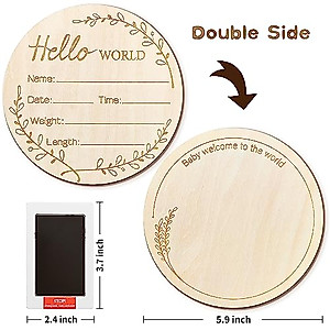 ZIEYOMI Baby Announcement Sign, Hello World Newborn Sign, Wooden Baby Name Sign for Nursery, Birth Announcement Sign for Hospital, Welcome Baby Sign Announcement Board for Photo Prop Baby Shower