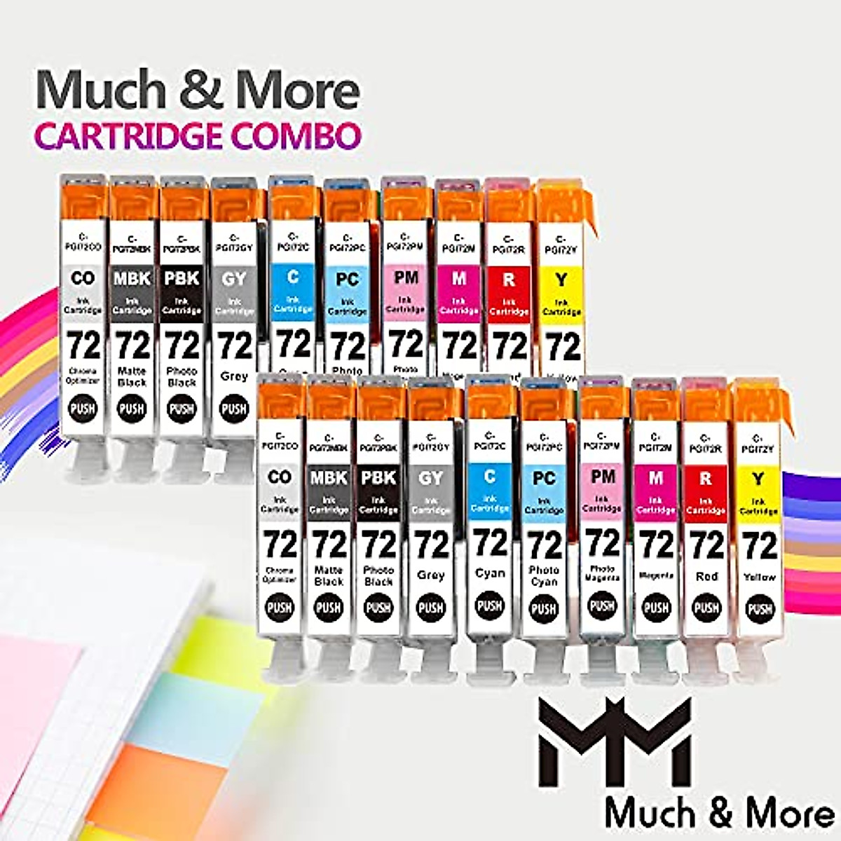 MM MUCH & MORE Compatible Ink Cartridge Replacement for Canon PGI72 PGI-72 to Used for Pixma Pro-10s Pixma Pro-10 Series Printers (20-Pack, 2 x Each PBK, MBK, C, M, Y, PC, PM, R, GY, CO) 2-Set