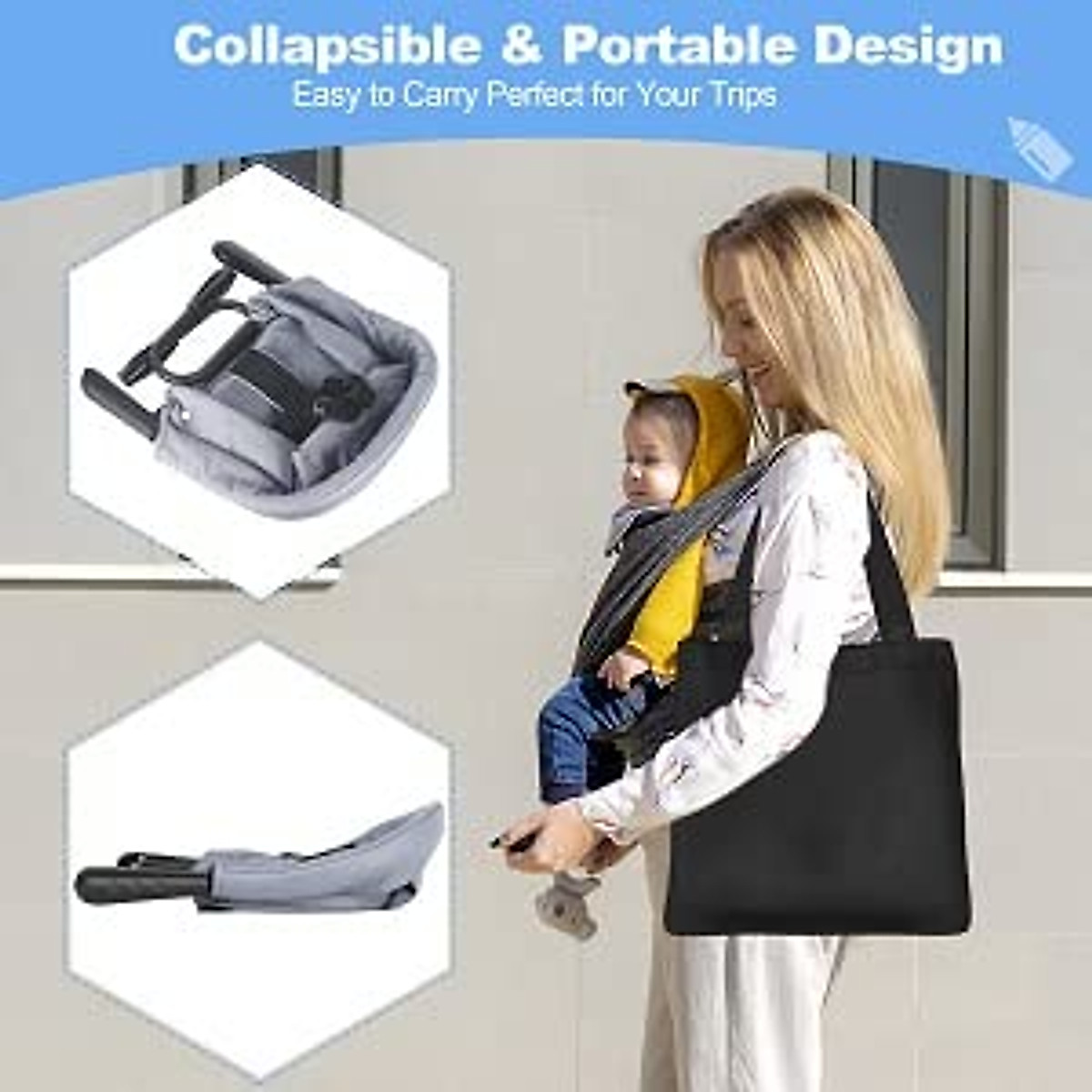 GINSER Hook On Chair, Clip On High Chair for Babies and Toddlers, Washable Fast Table Chair for Home and Travel, Gray