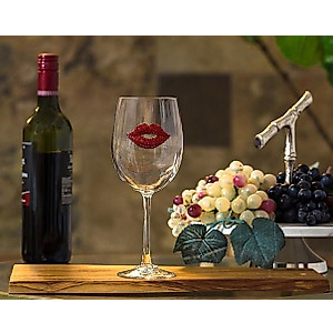 The Queens’ Jewels Red Lips Jeweled Stemmed Wine Glass, 21 oz. - Unique Gift for Women, Birthday, Cute, Fun, Valentine's Day