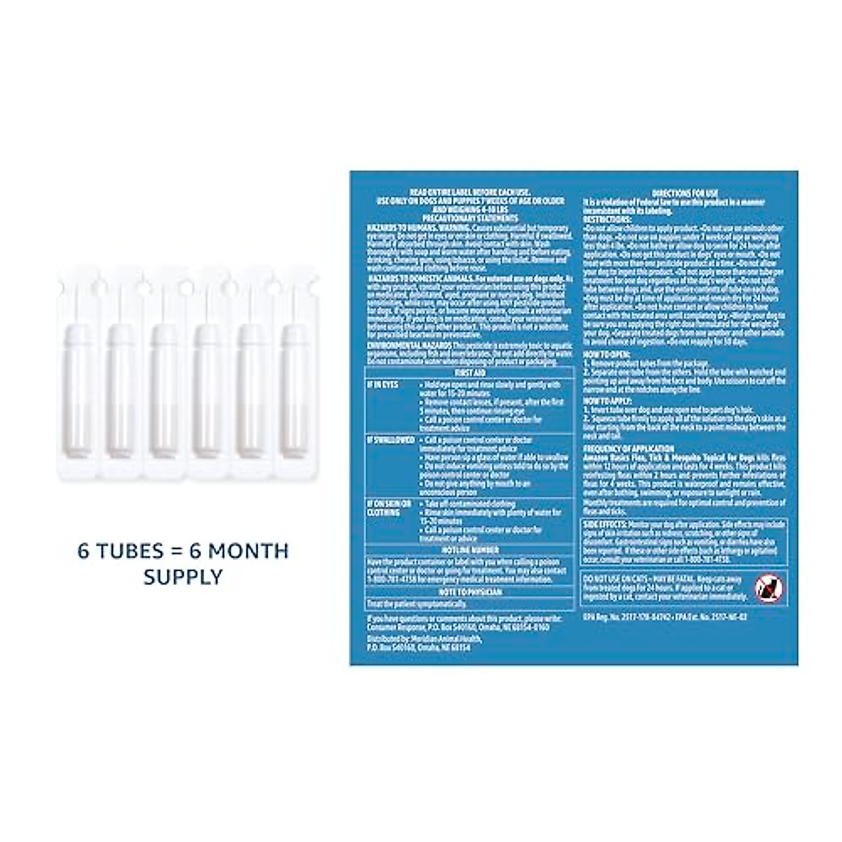 Amazon Basics Flea, Tick & Mosquito Topical Treatment for Medium Dogs (11-20 pounds), 6 Count (Previously Solimo)