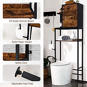 Becko US Over The Toilet Storage Cabinet with Doors & Adjustable Shelves, Bathroom Storage Organizer Shelf with Toilet Paper Holder, Tall Freestanding Multifunctional Rack