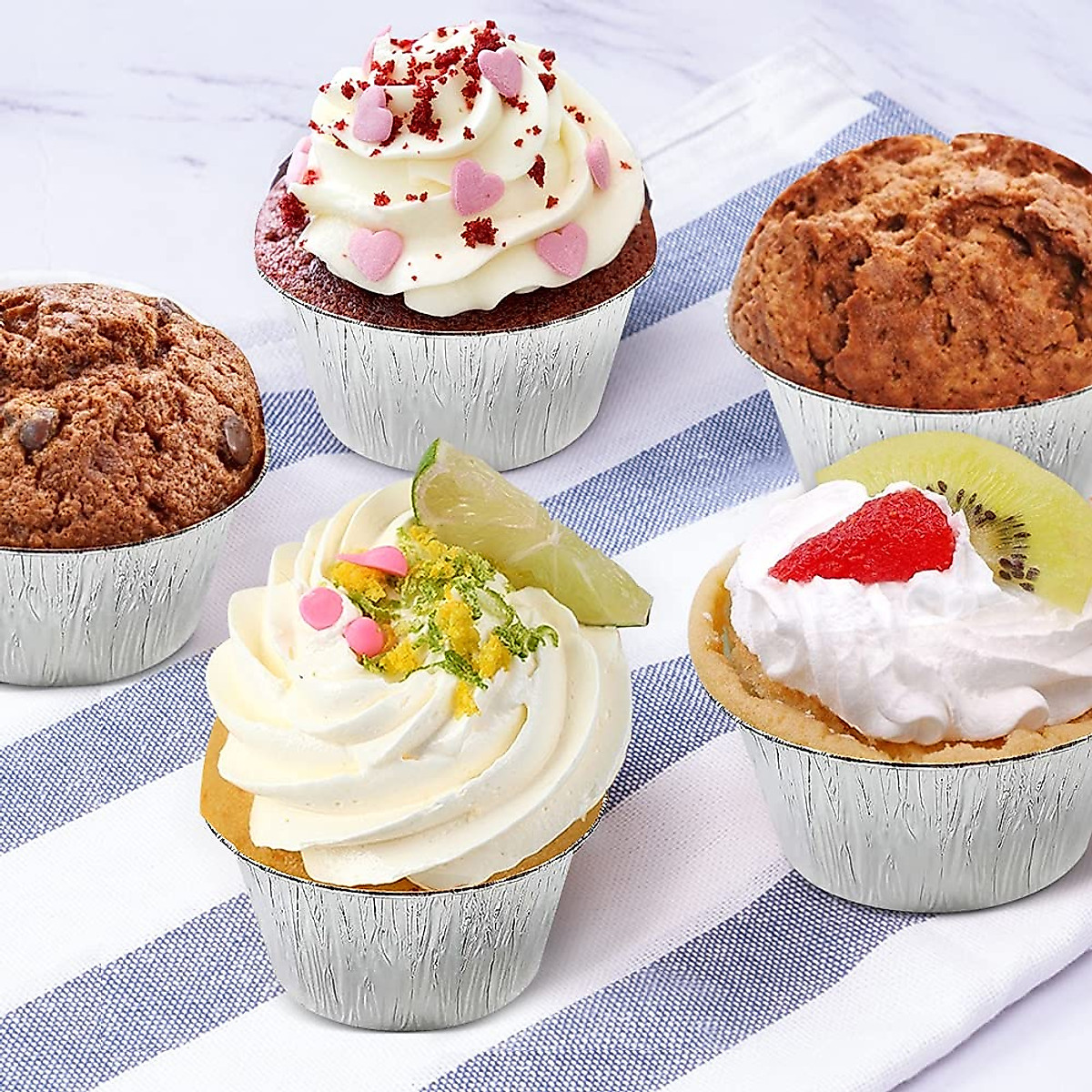 Baking Cups Cupcake Liner, 150 Pack Aluminum Foil Cupcake Pan 4 Ounce Muffin Liners Pudding Liners Holders (150)