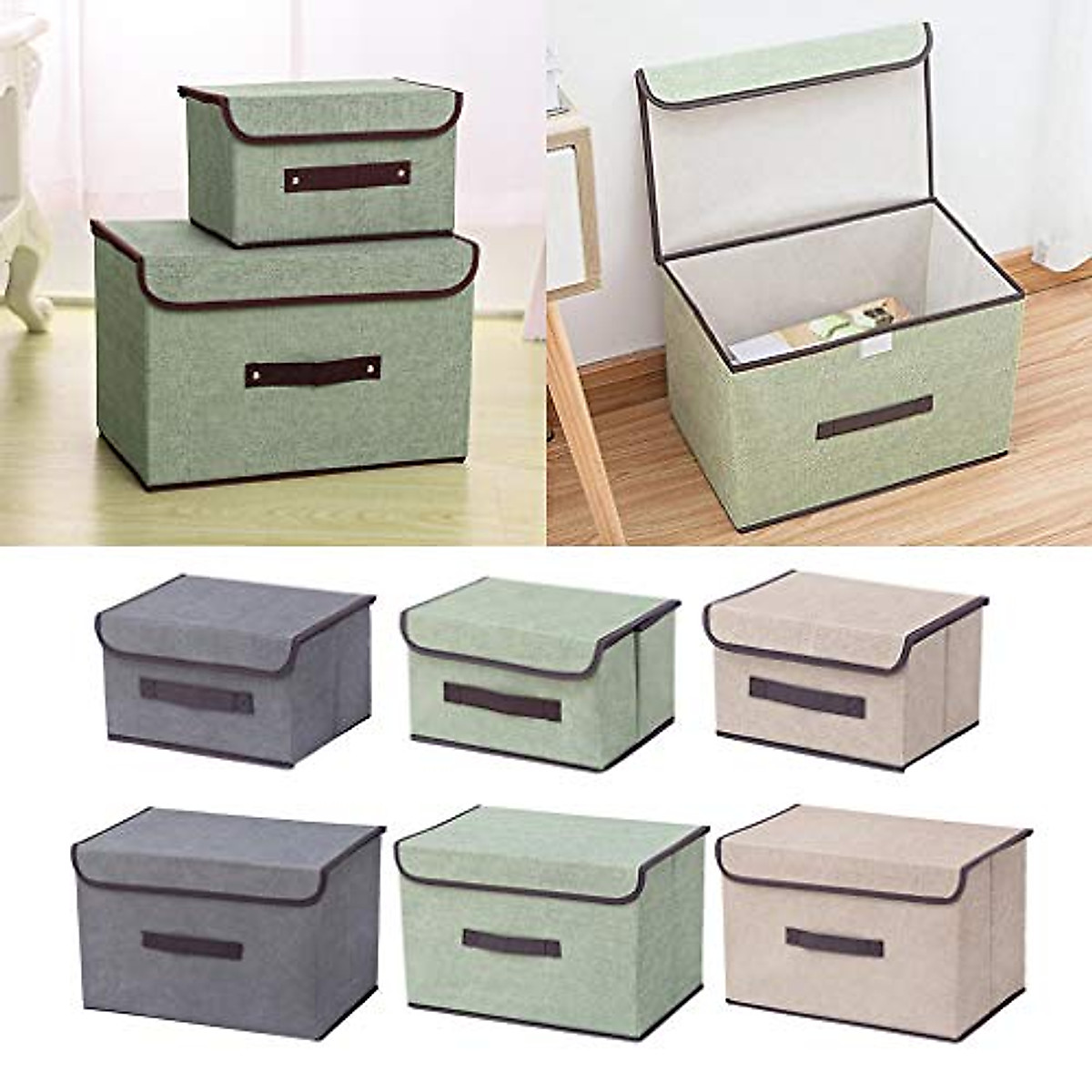 Foldable Storage Box with Lid Snacks Organizer Container Closet, L Gray, As Described
