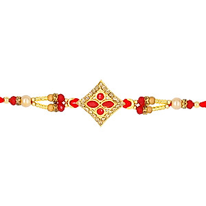 Premium Designer Rakhi for Brother Multicolor Beautiful & Designer Thread Raksha Bandhan Rakhi for Loving Brother Bhai | Rakhi for Small Brother (Kundan)