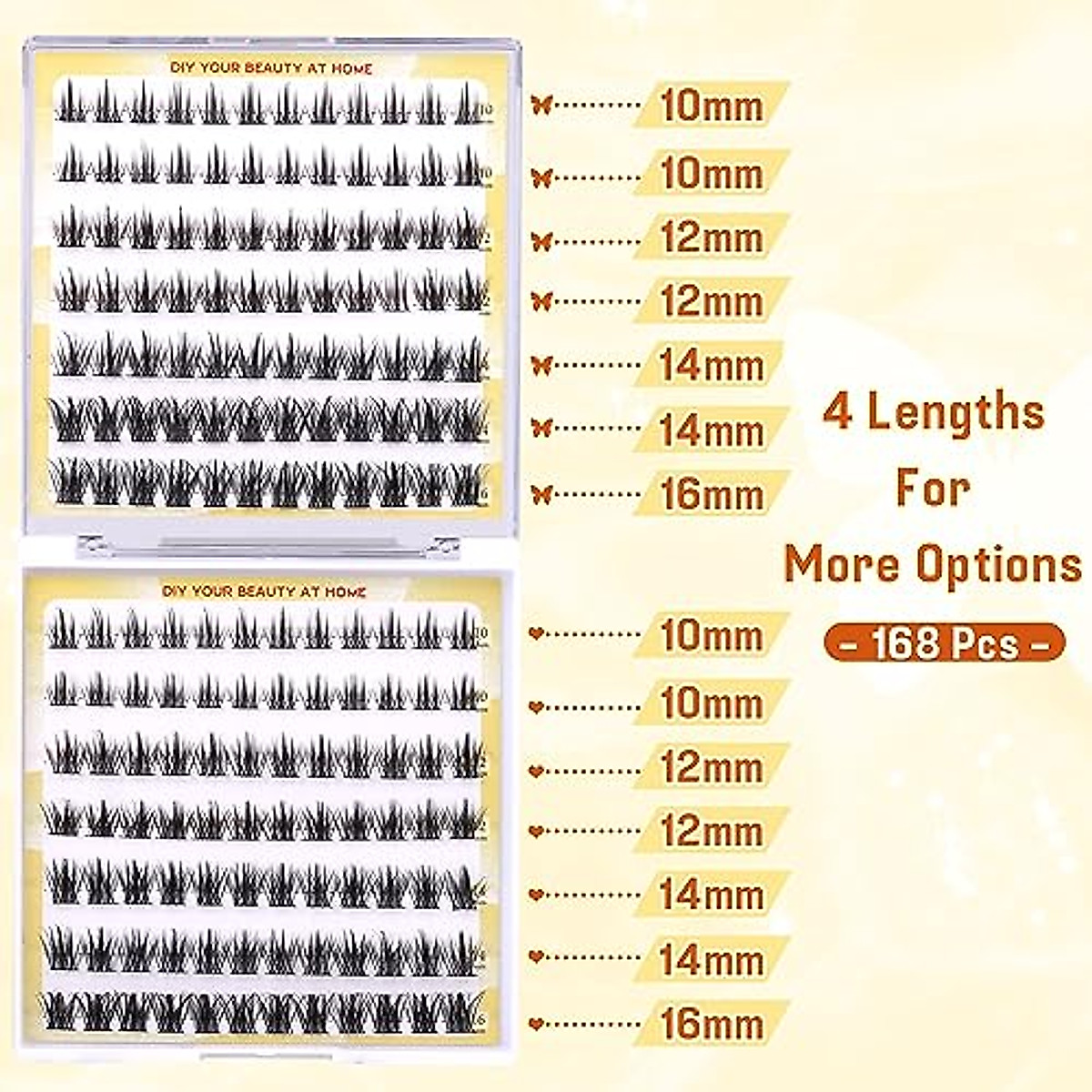 DIY Lash Extension Kit Lash Clusters Kit 168Pcs Natural Look Individual Cluster Eyelashes 10-16MM Eyelash Extensions at Home Lash Bond and Seal Strong Hold by Newcally