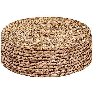 Defined Deco Woven Placemats Set of 10,13" Round Rattan Placemats,Natural Hand-Woven Water Hyacinth Placemats,Farmhouse Weave Place Mats,Rustic Braided Wicker Table Mats for Dining Table,Home,Wedding.