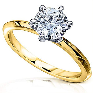 Kobelli Classic Solitaire Round Brilliant Moissanite Engagement Ring 1 Carat 14k Yellow Gold (DEF, VS), 7.5