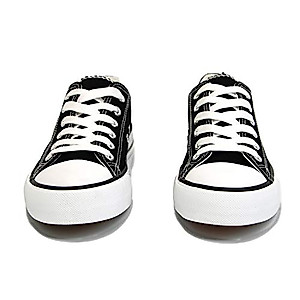 ANQILA Womens Shoes Low Top Lace Up Canvas Sneakers Non Slip Shoes Casual Fashion Running Lightweight Breathable Low Cut Comfortable Canvas Shoes Walking Black