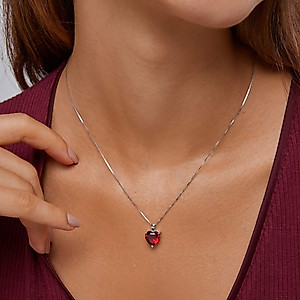 MichooyelS925 3.6 cttw Rhodolite Garnet Pendant Necklace Heart Solitaire Gemstone Sterling Silver Valentine's Day Wedding Birthstone Jewelry For Women 16-18 Inches