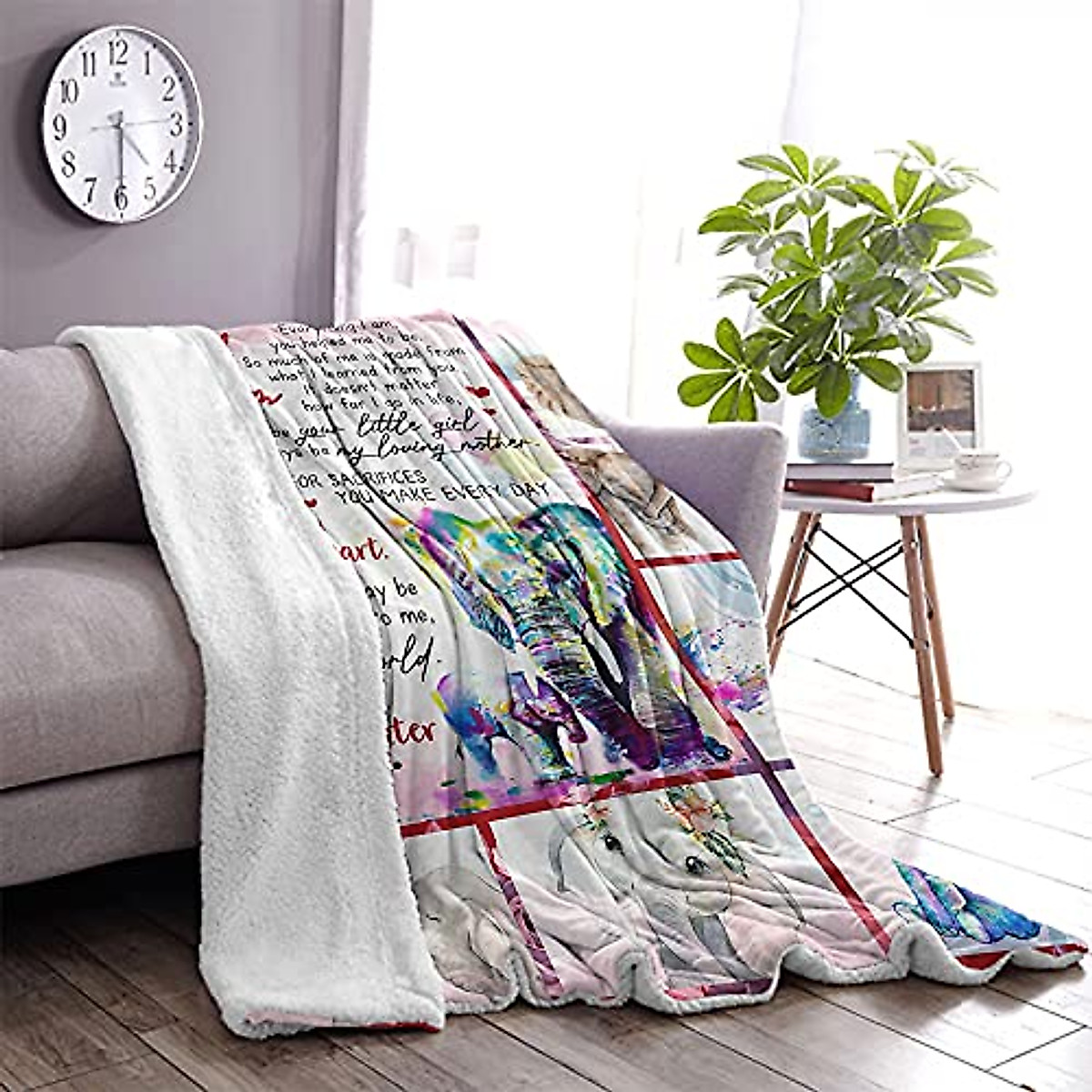 Gifts for Mom from Daughter Birthday Mom Gifts Elephant Mom Blanket - Soft Throw Blankets for Couch Bedroom