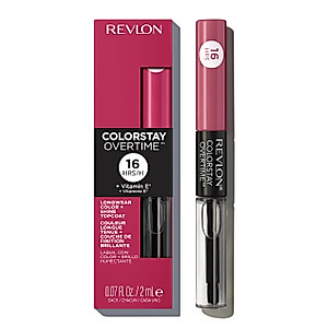 Revlon Liquid Lipstick with Clear Lip Gloss, ColorStay Overtime Lipcolor, Dual Ended with Vitamin E, 220 Unlimited Mulberry, 0.07 Fl Oz