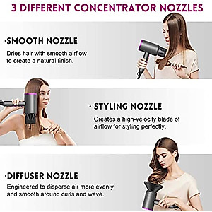 Professional Ionic Salon Hair Dryer, Slopehill Powerful 1800W Fast Dry Low Noise Blow Dryer with 2 Concentrator Nozzle 1 Diffuser Attachments for Home Salon Travel