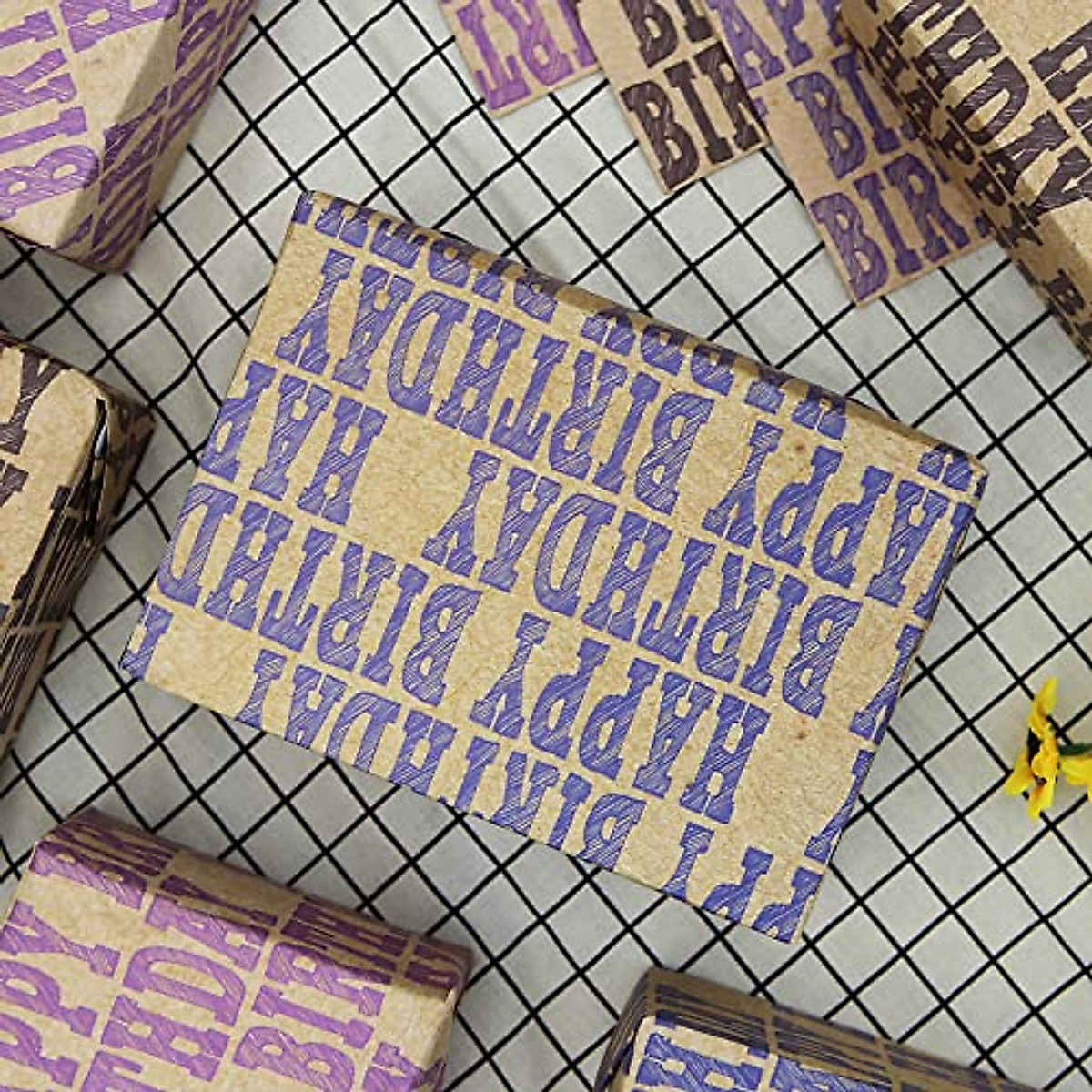 Happy Birthday Wrapping Paper for Men Boys Women Girls Adults Kids 3 Colors ''Happy Birthday'' Lettering Design Brown Birthday Gift Wrapping Paper 6 Sheets Folded Flat 20 X 28 Inches