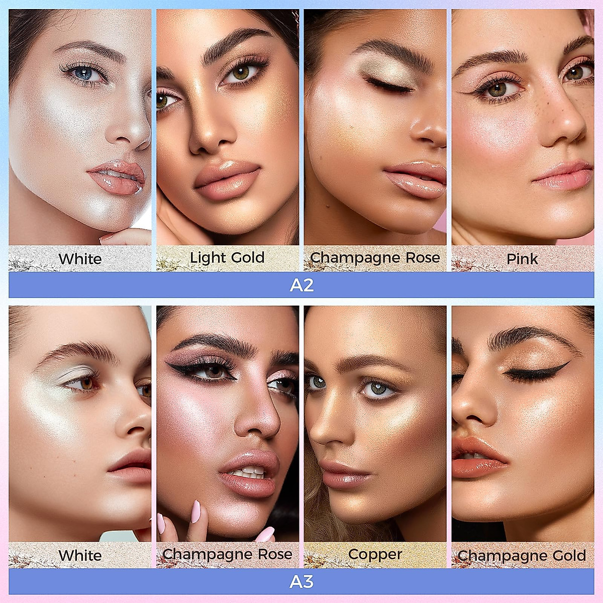 Highlighter Makeup Palette,Highlighter Palette Illuminator Powder Palette White Highlighter Baked Waterproof Long Lasting Brilliant Lighten Skin Color Face Contour Powder Makeup Highlighter