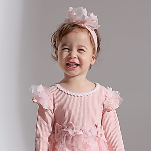 PATPAT Baby Girl Dress Long Sleeve Tutu Dress Infant Girl Tulle Dress Flower Girl Party Birthday Princess Dresses Light Pink 12-18 Months