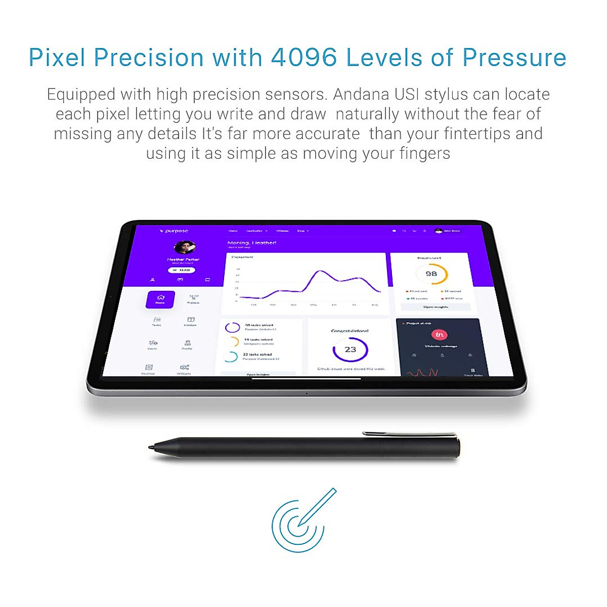 Andana USI Stylus Pen, Touch Screen Stylus for USI Chrome OS, Active Digital Pen Compatible with Chromebook Devices from Acer, Asus, HP, Lenovo, Samsung (Black)