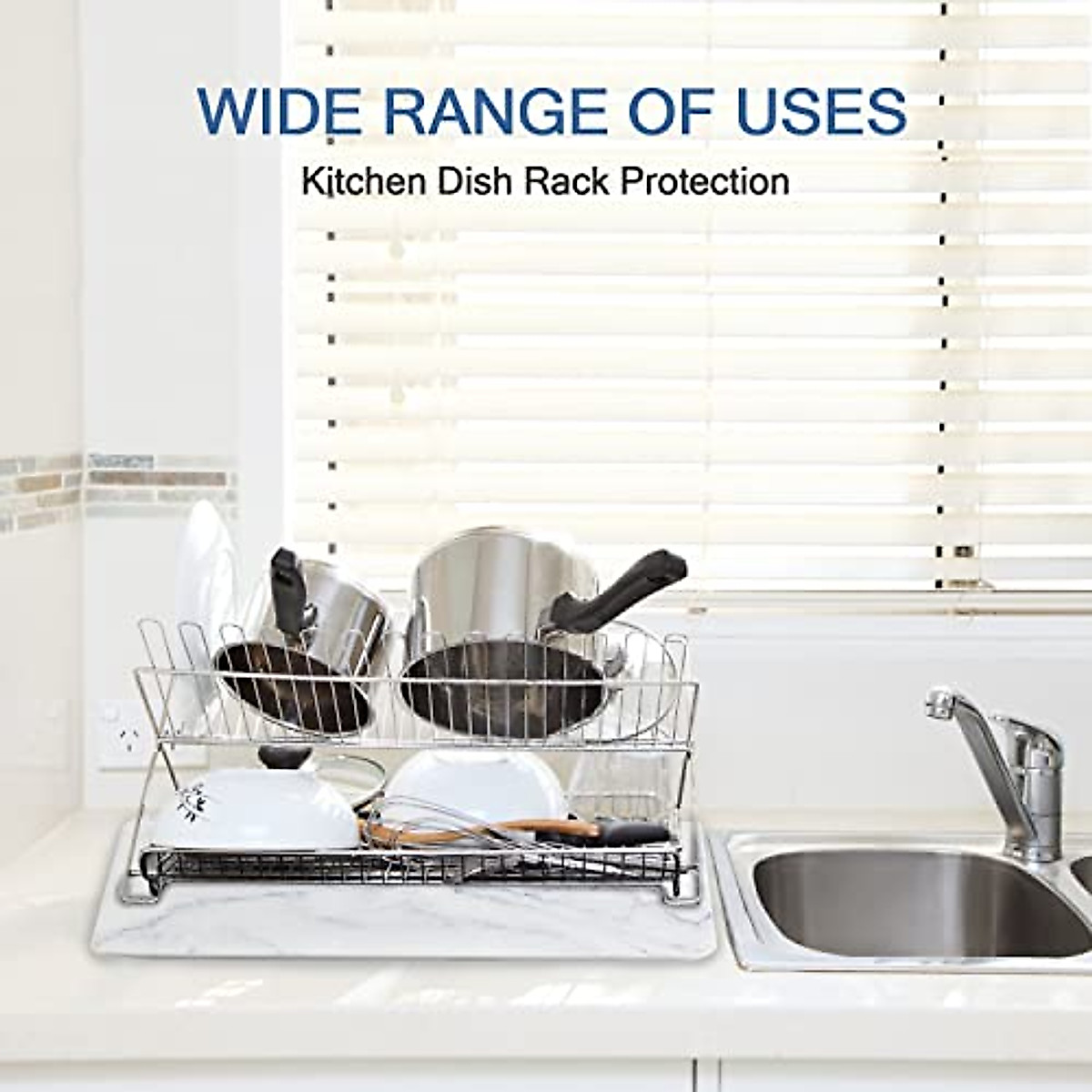 YUXSM Dish Drying Mats for Kitchen Counter,Ultra Absorbent,Non-Slip,Heat Resistant Mat Kitchen Gadgets,Stone Dish Drying Mats，Rack Tableware Mat.(12x16inch,Whtie)