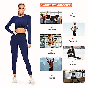 Guooolex Women Fleece Lined Thermal Leggings High Waist Winter Athletic Base Layer Bottoms Warm Compression Leggings Pants Blue